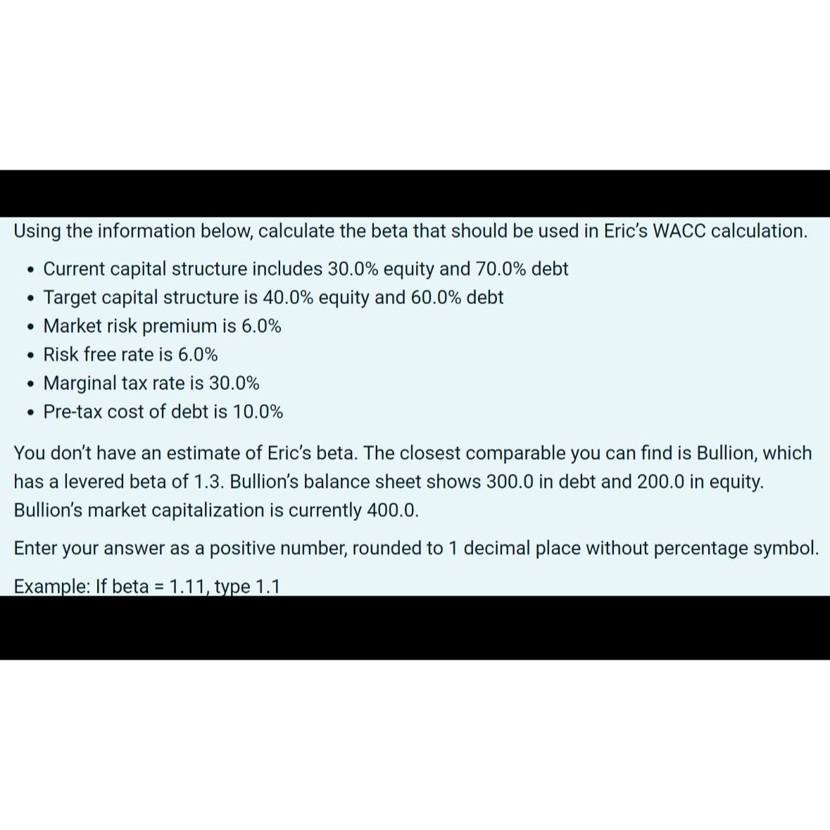 Solved Using the information below, calculate the beta that | Chegg.com