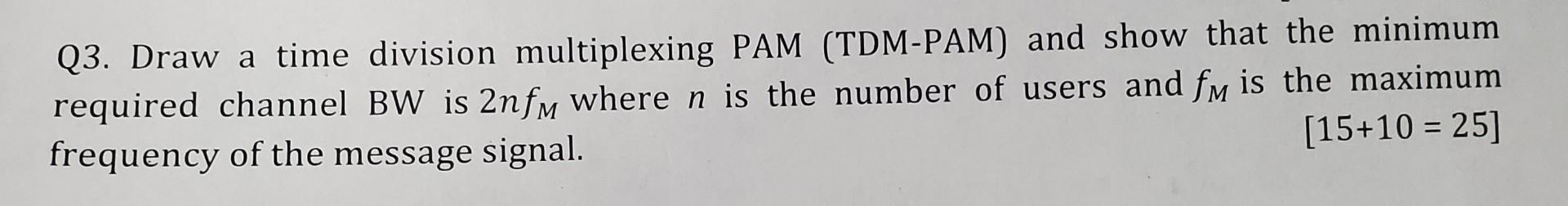 Solved Q3. Draw a time division multiplexing PAM (TDM-PAM) | Chegg.com