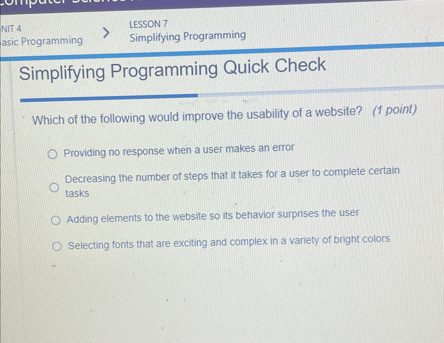 Solved NIT 4LESSON 7asic ProgrammingSimplifying | Chegg.com