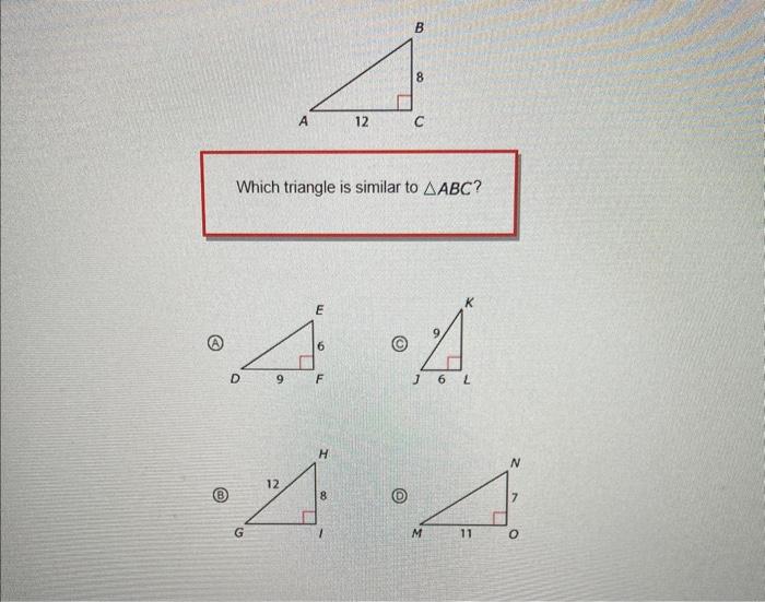 Solved Which triangle is similar to ABC ? | Chegg.com