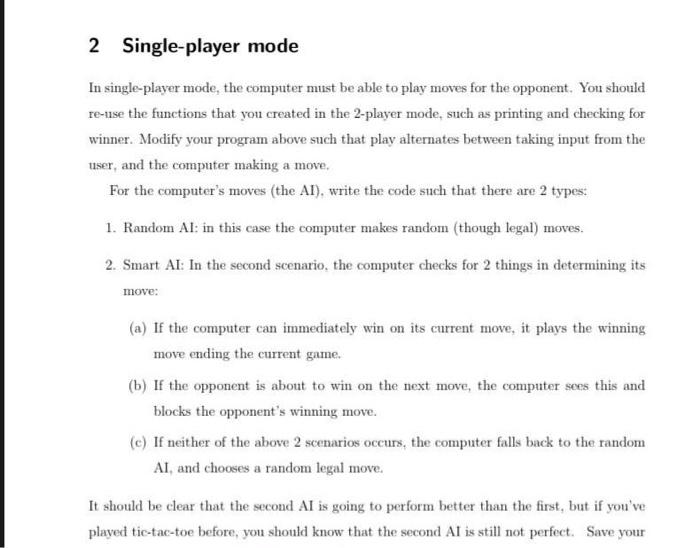 2 Single-player mode In single-player mode, the | Chegg.com