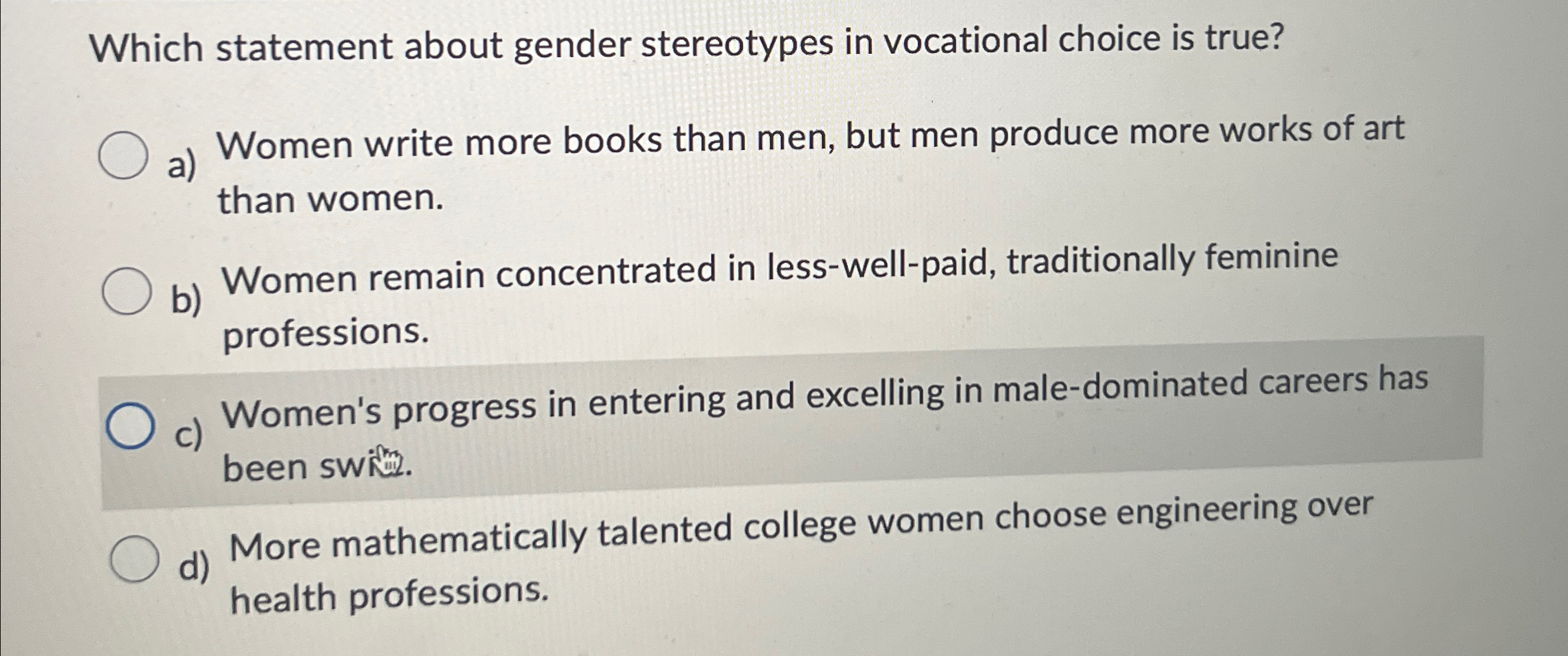 Solved Which statement about gender stereotypes in | Chegg.com