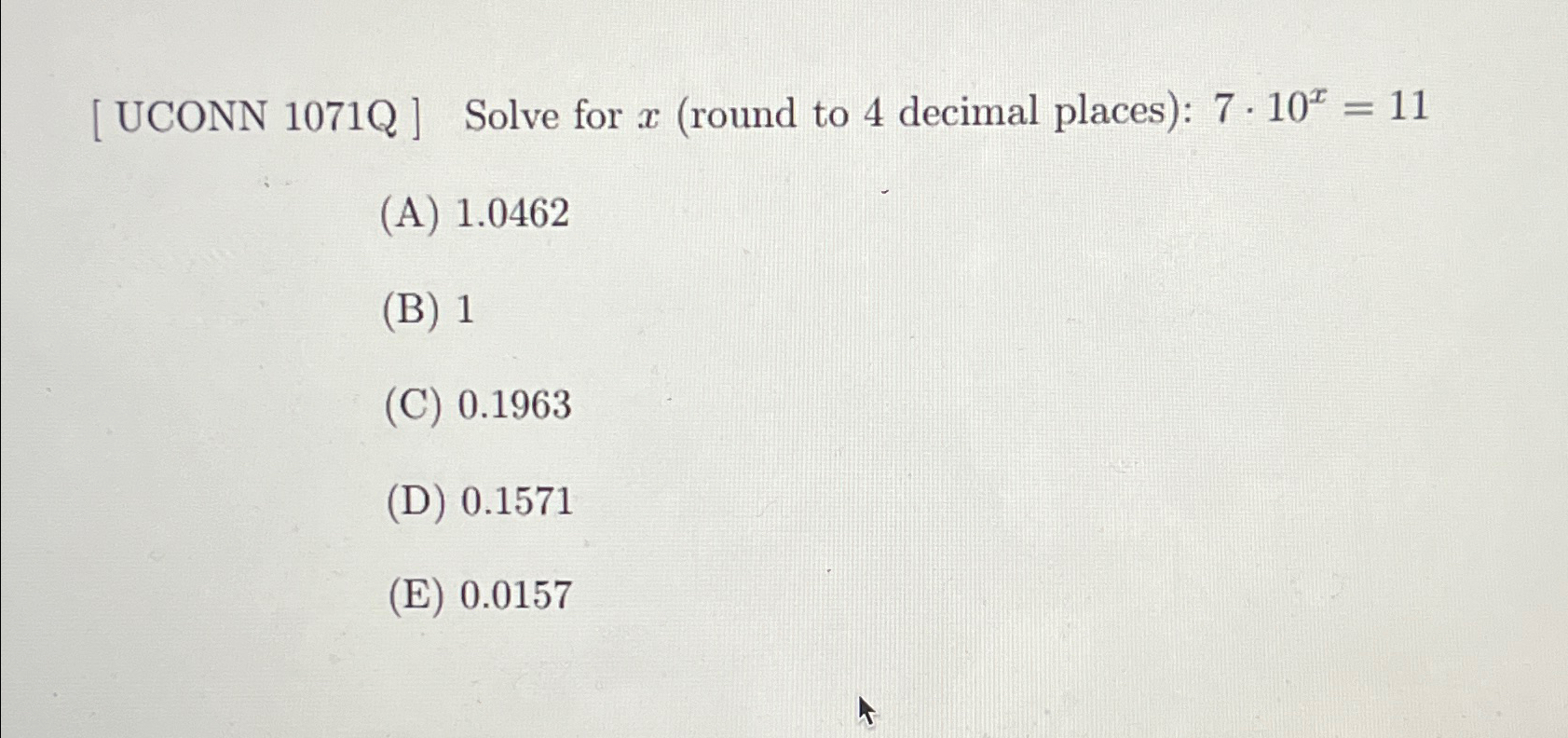 Solved [ ﻿UCONN 1071Q] ﻿Solve for x (round to 4 ﻿decimal | Chegg.com
