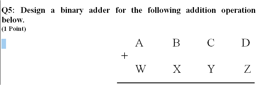 Q5: Design a binary adder for the following addition | Chegg.com