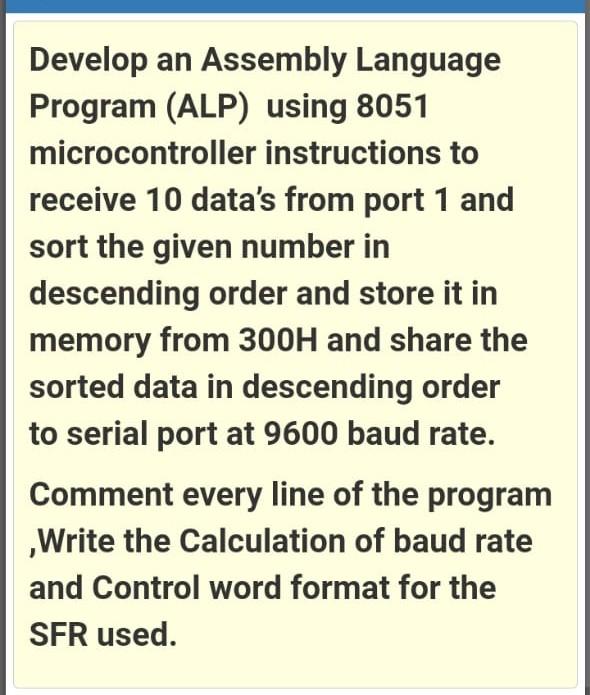 Solved Develop an Assembly Language Program (ALP) using 8051 | Chegg.com