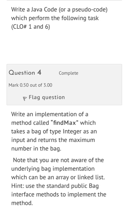Solved Write a Java Code (or a pseudo-code) which perform | Chegg.com