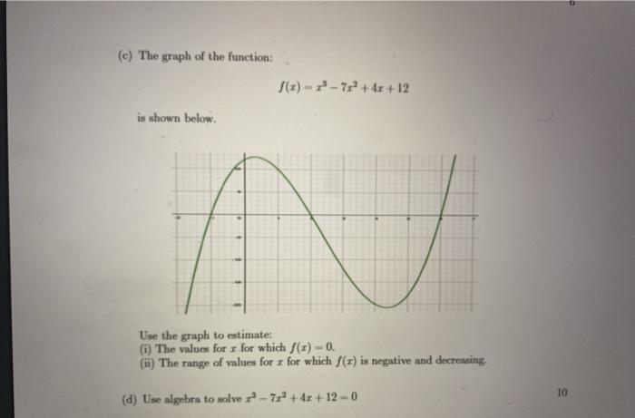 Solved (c) The graph of the functions (1) - 2 - 7x2 + 4x + | Chegg.com