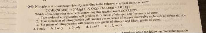 Solved 040. Nitroglycerin decomposes violently according to | Chegg.com