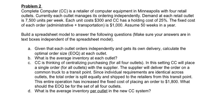 Solved Problem 2 Complete Computer (CC) is a retailer of | Chegg.com