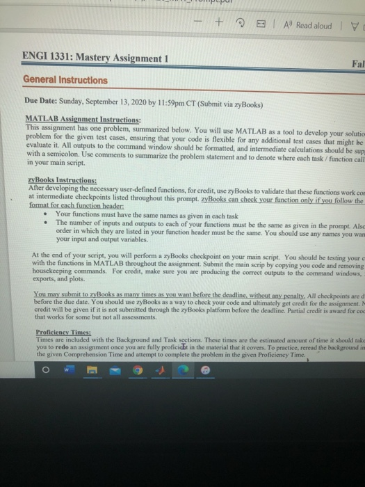 + EIA Read aloudly ENGI 1331: Mastery Assignment 1 | Chegg.com