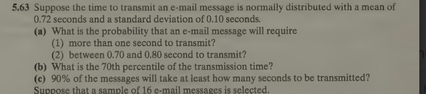 Solved 5.63 ﻿Suppose the time to transmit an e-mail message | Chegg.com