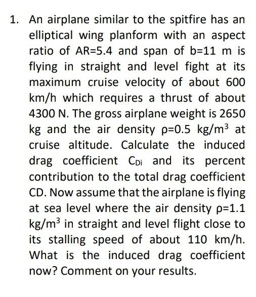 Solved An airplane similar to the spitfire has an elliptical | Chegg.com