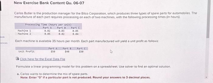 Solved Book rences New Exercise Bank Content Qu. 06-07 | Chegg.com
