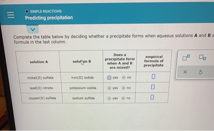 Solved O SIMPLE REACTIONS Predicting precipitation Complete | Chegg.com