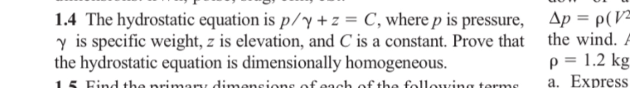 Solved 1.4 ﻿The hydrostatic equation is pγ+z=C, ﻿where p ﻿is | Chegg.com
