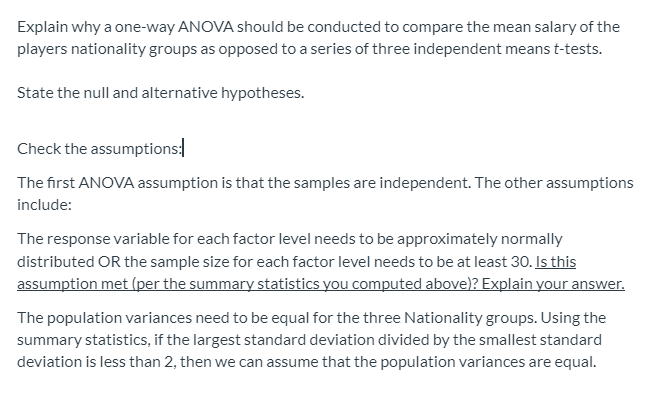 Solved Explain why a one-way ANOVA should be conducted to | Chegg.com