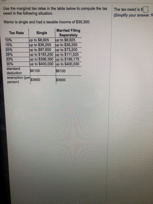 Solved Use the marginal tax rates in the table below to | Chegg.com