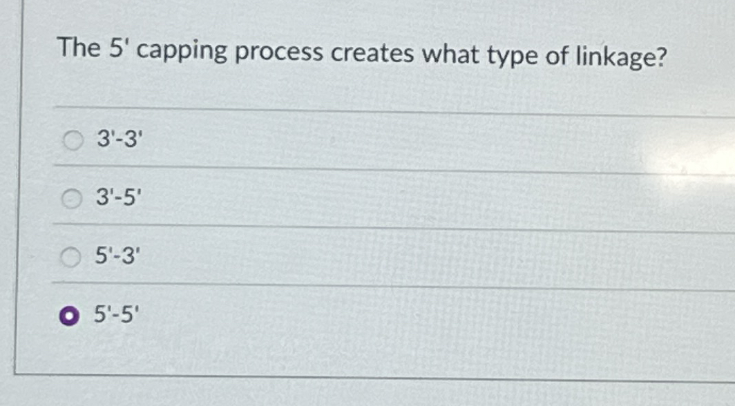 Solved The 5 ' ﻿capping process creates what type of | Chegg.com