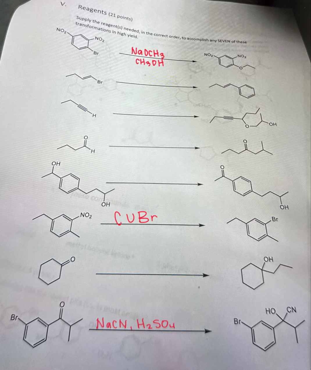 Solved V. ﻿Reagents (21 ﻿points) ﻿Supply the reagent(s) | Chegg.com