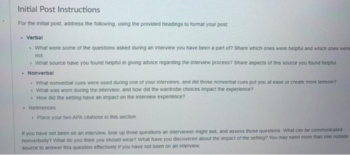 Solved not Initial Post Instructions For the initial post, | Chegg.com