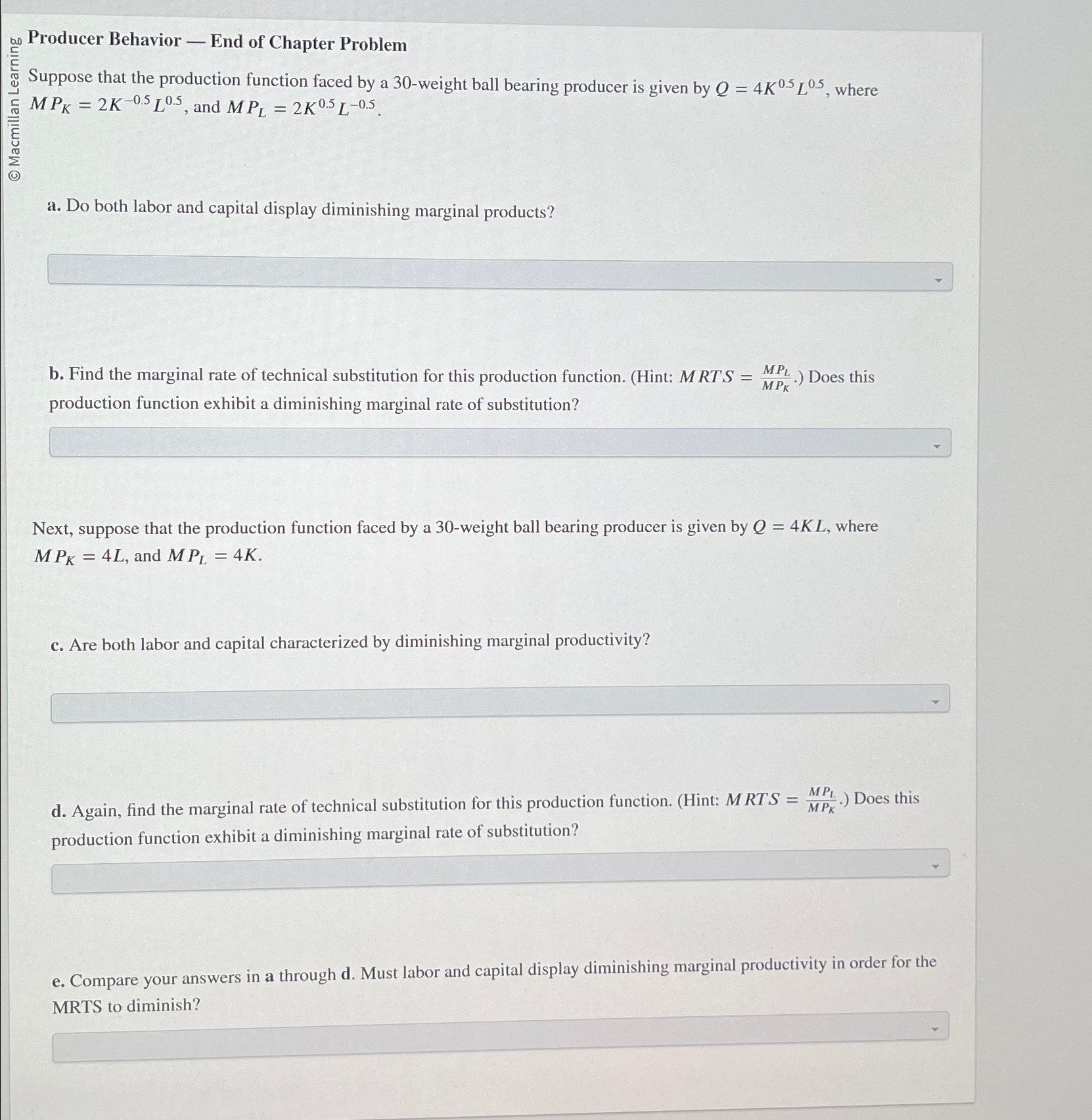 Solved Producer Behavior - ﻿End of Chapter ProblemSuppose | Chegg.com