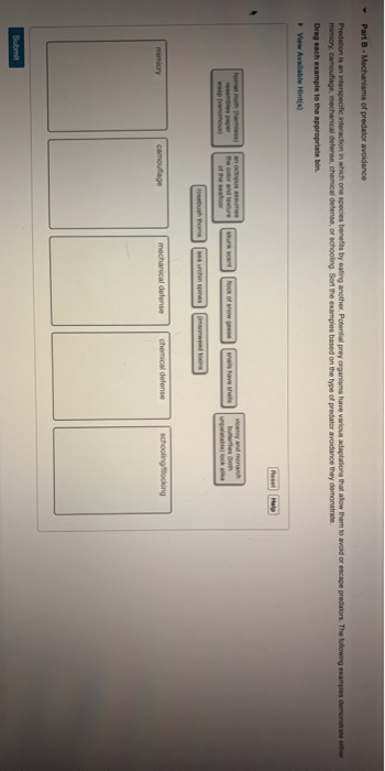 Solved Part B - Mechanisms of predator avoidance Prediation | Chegg.com