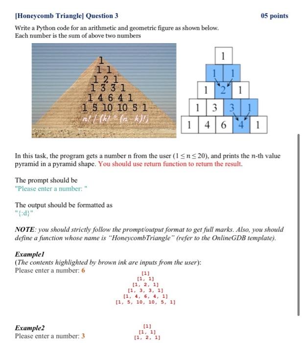 Solved [Honeycomb Triangle] Question 3 05 points Write a | Chegg.com