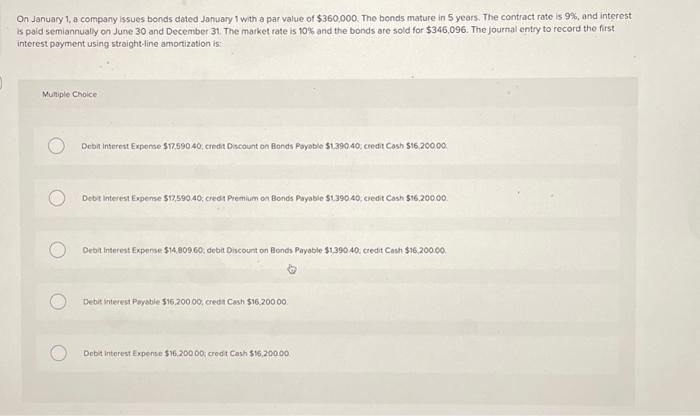 Solved On January 1, a company issues bonds dated January 1 | Chegg.com