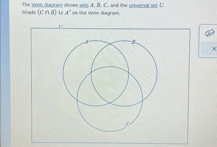 Solved The Venn diagram shows sets A, B, C, and the | Chegg.com