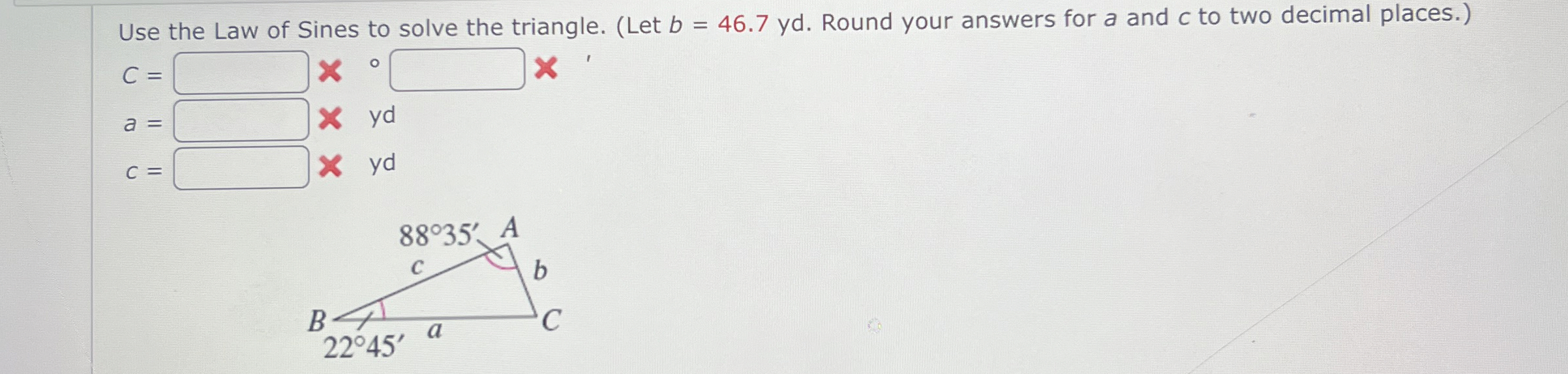 Solved Use the Law of Sines to solve the triangle. (Let | Chegg.com