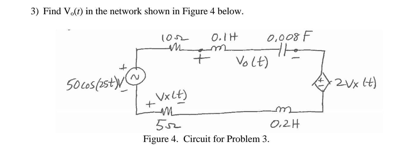 Solved 3) Find Vo(t) in the network shown in Figure 4 below. | Chegg.com
