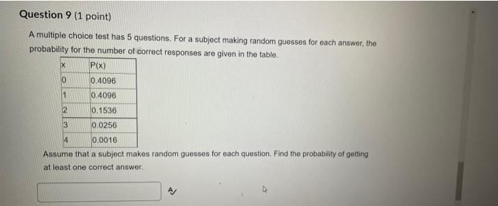 Solved Question 9 (1 point) A multiple choice test has 5 | Chegg.com