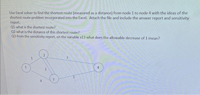 Solved Use Excel solver to find the shortest route (measured | Chegg.com