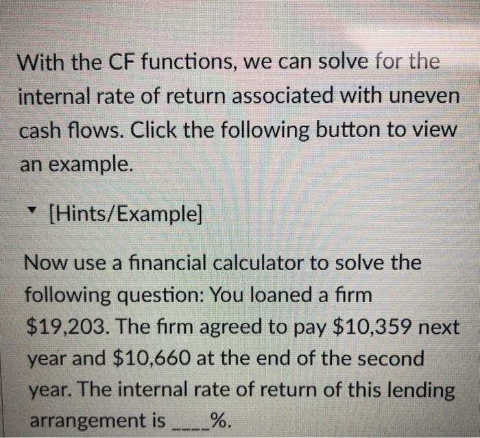 Solved With the CF functions, we can solve for the internal | Chegg.com