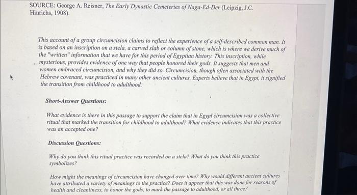 SOURCE: George A. Reisner, The Early Dynastic | Chegg.com