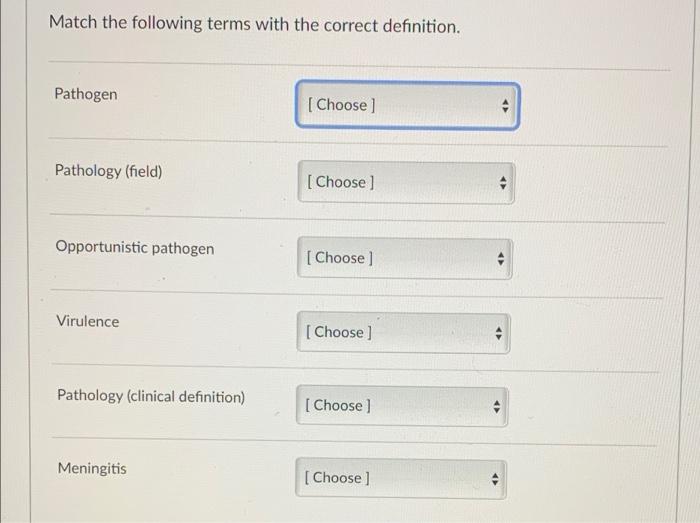 Solved Match the following terms with the correct | Chegg.com