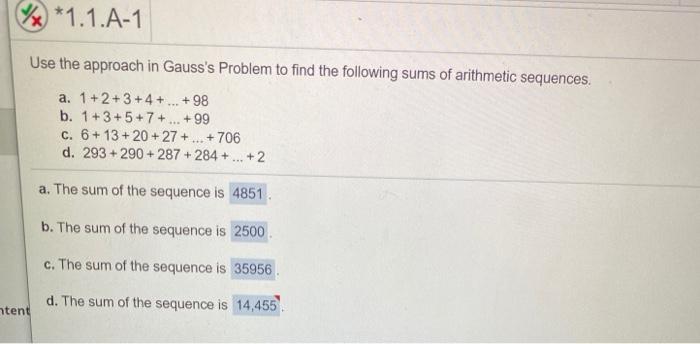 Solved %x*1.1.A-1 Use the approach in Gauss's Problem to | Chegg.com