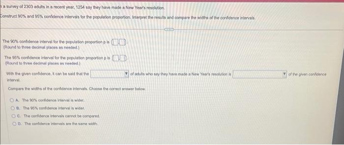 Solved a survey of 2303 aduhs in a recent year, 1254 say | Chegg.com