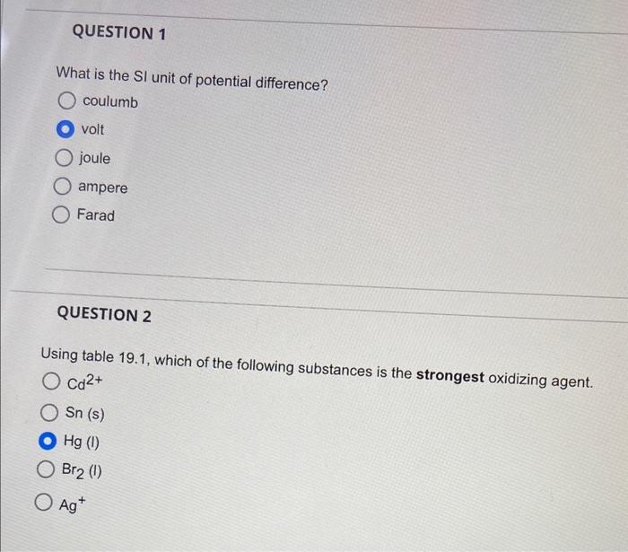 Solved What is the SI unit of potential difference? coulumb | Chegg.com