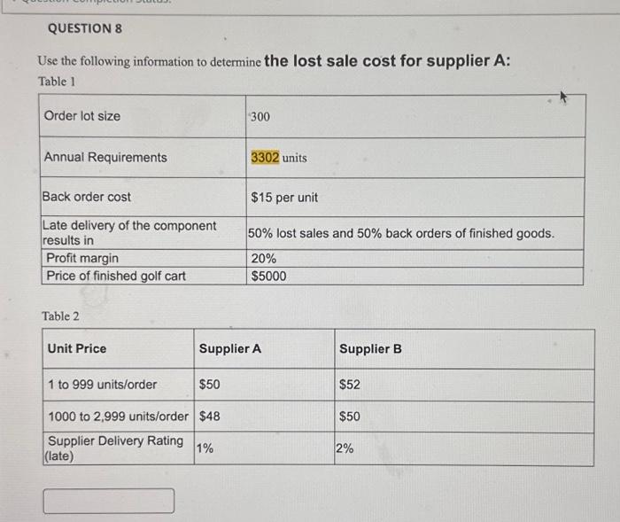 Solved Use the following information to determine the lost | Chegg.com