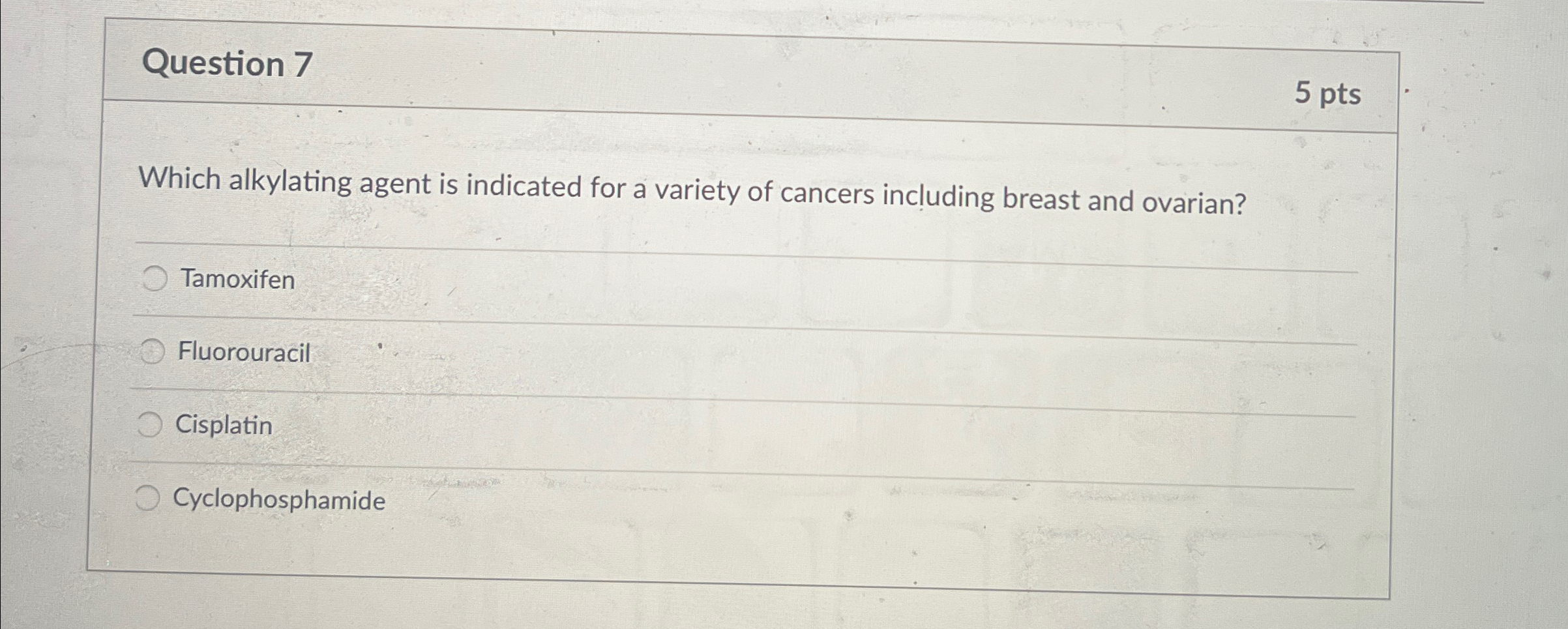 Solved Question 75 ptsWhich alkylating agent is indicated | Chegg.com Solved Question 75 ptsWhich alkylating agent is indicated | Chegg.com