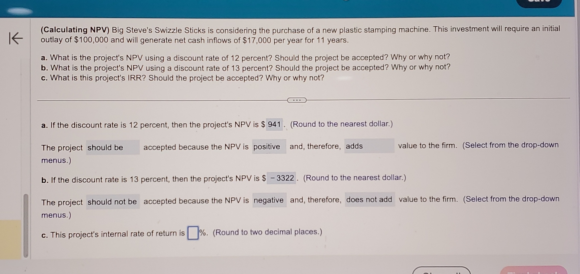 Solved (Calculating NPV) ﻿Big Steve's Swizzle Sticks is | Chegg.com