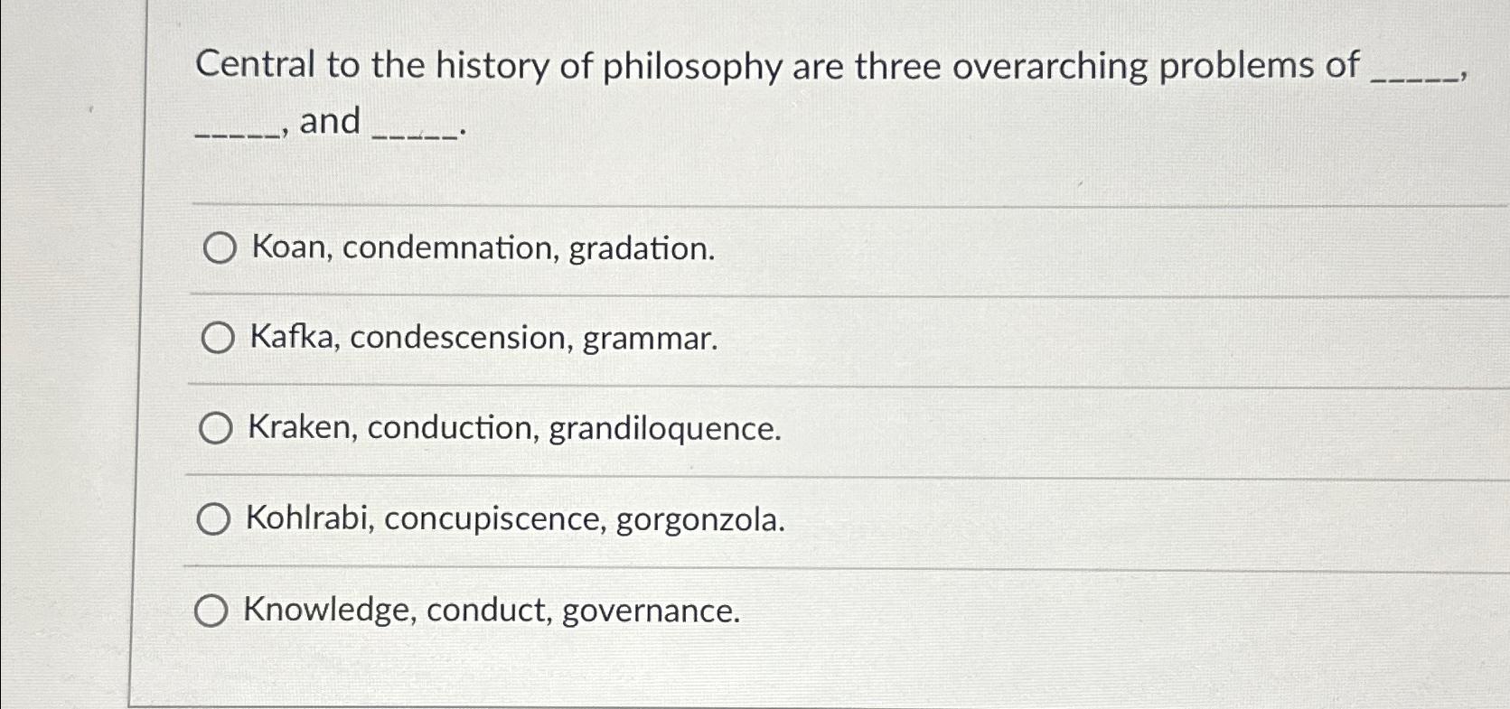 Solved Central to the history of philosophy are three | Chegg.com
