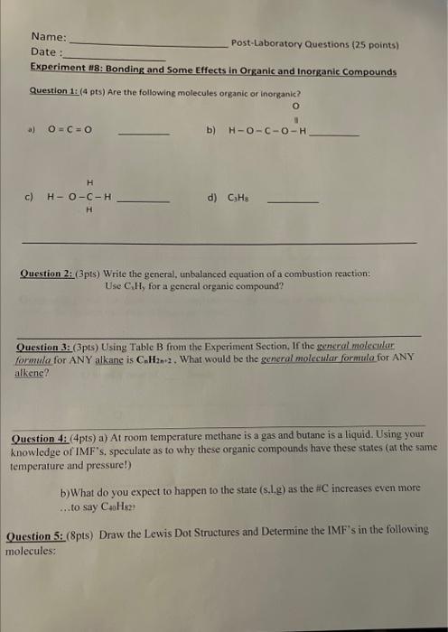 Solved Name: Post-Laboratory Questions ( 25 points) Date : | Chegg.com