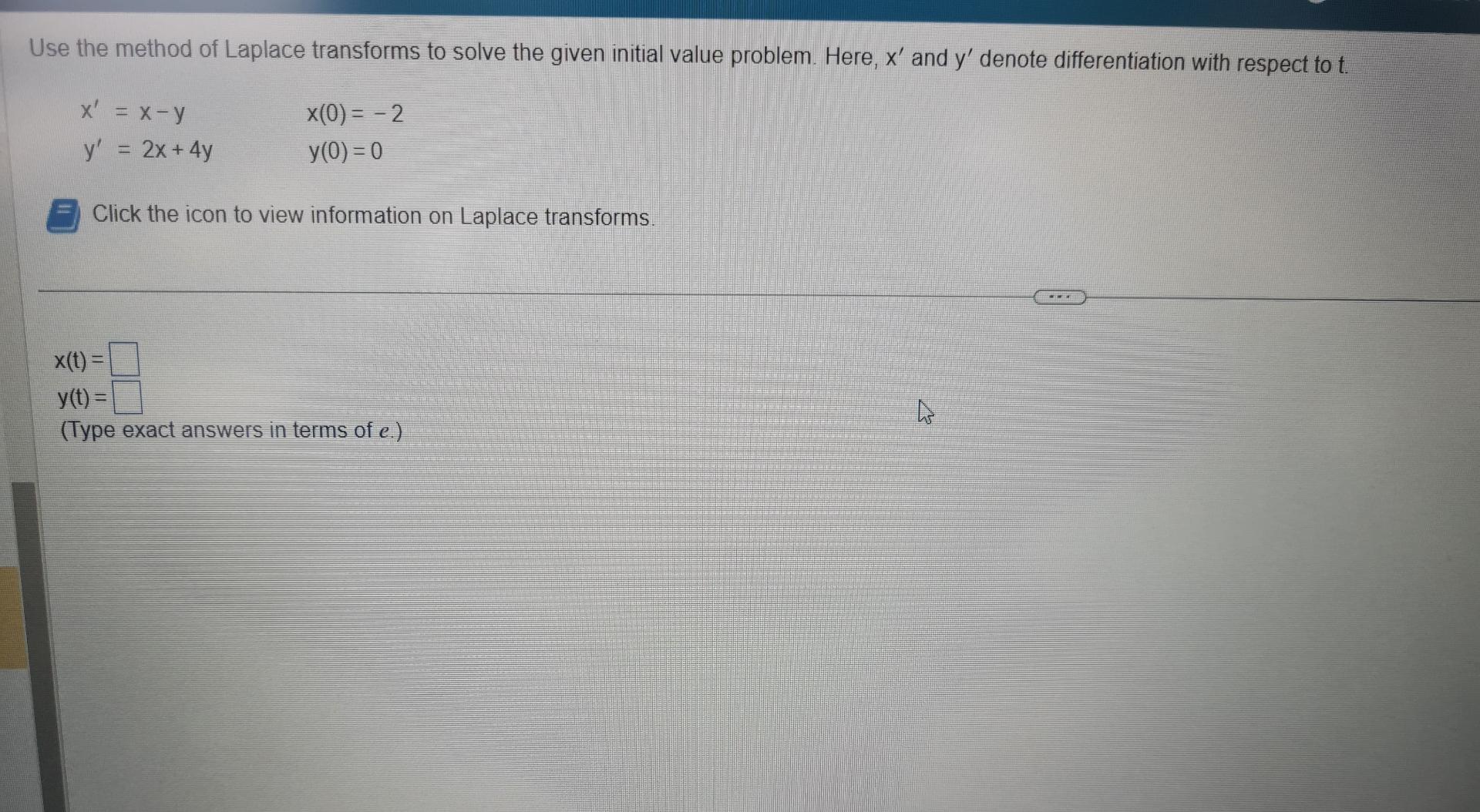 Solved Use the method of Laplace transforms to solve the | Chegg.com