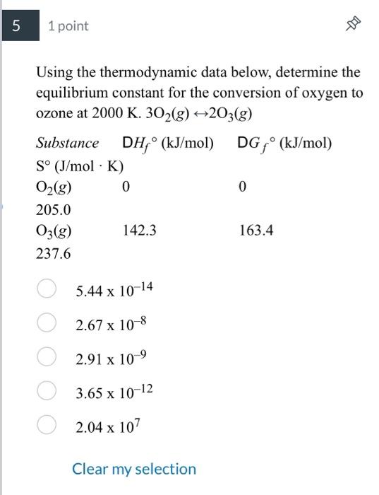 Solved Using the thermodynamic data below, determine the | Chegg.com