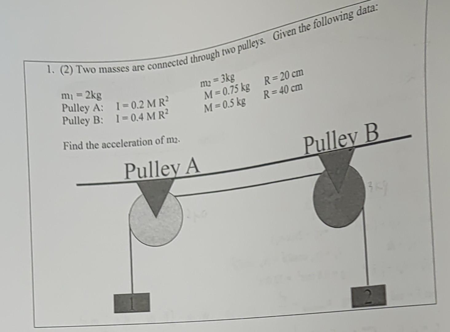 Solved 1. (2) Two masses are connected through two pulleys. | Chegg.com
