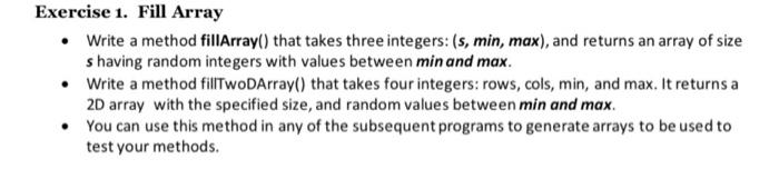 Solved Exercise 1 Fill Array • Write A Method Fillarray 5127