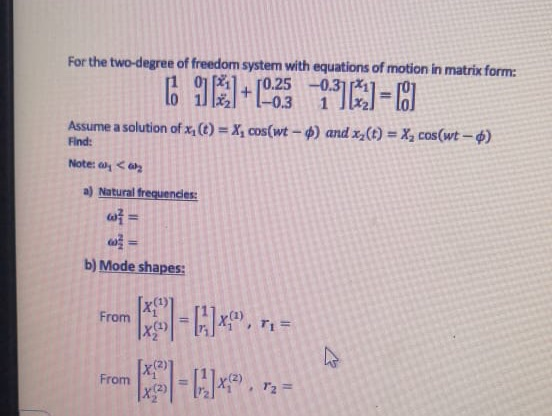 Solved For the two-degree of freedom system with equations | Chegg.com