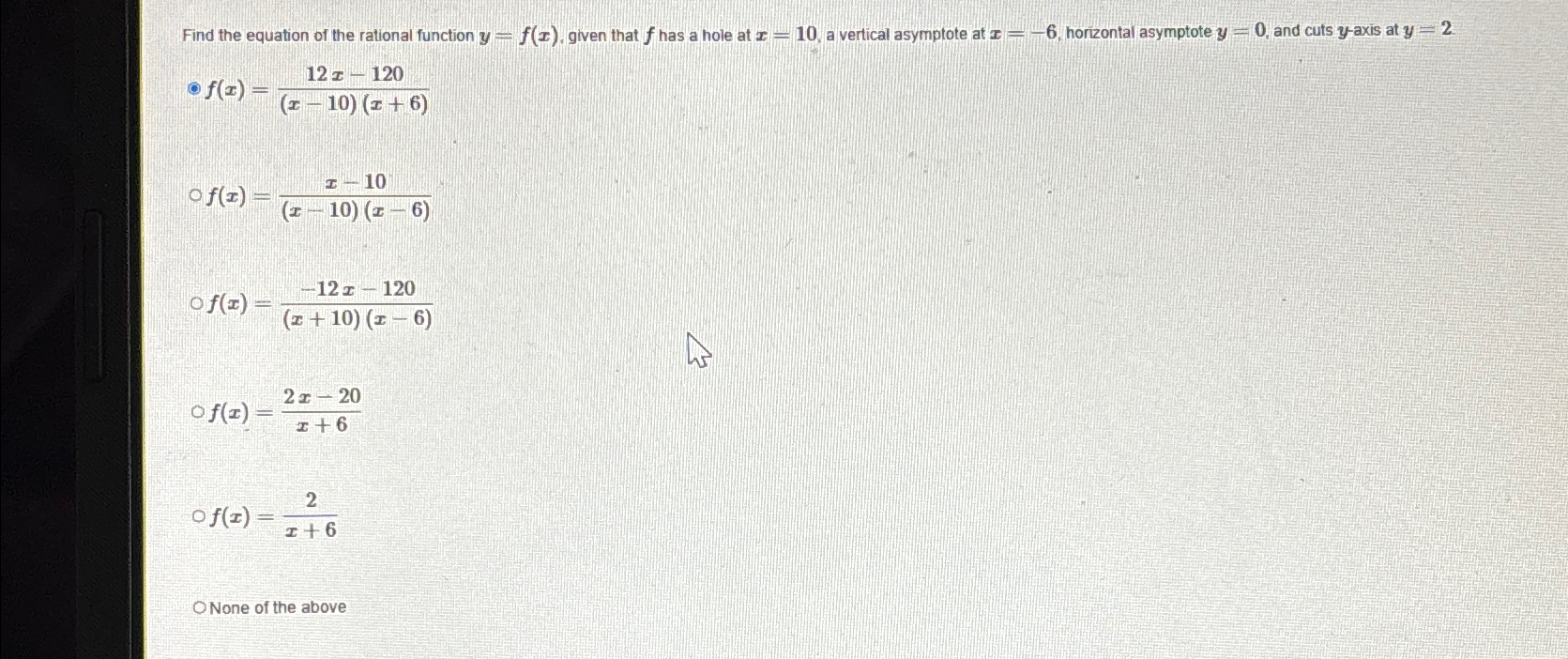 Solved Find the equation of the rational function y=f(x), | Chegg.com